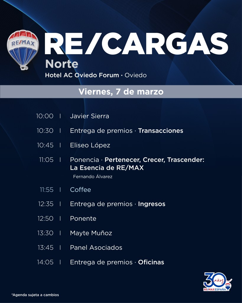Agenda Recarga Norte y Centro. 7 de marzo – SEMANA REMAX